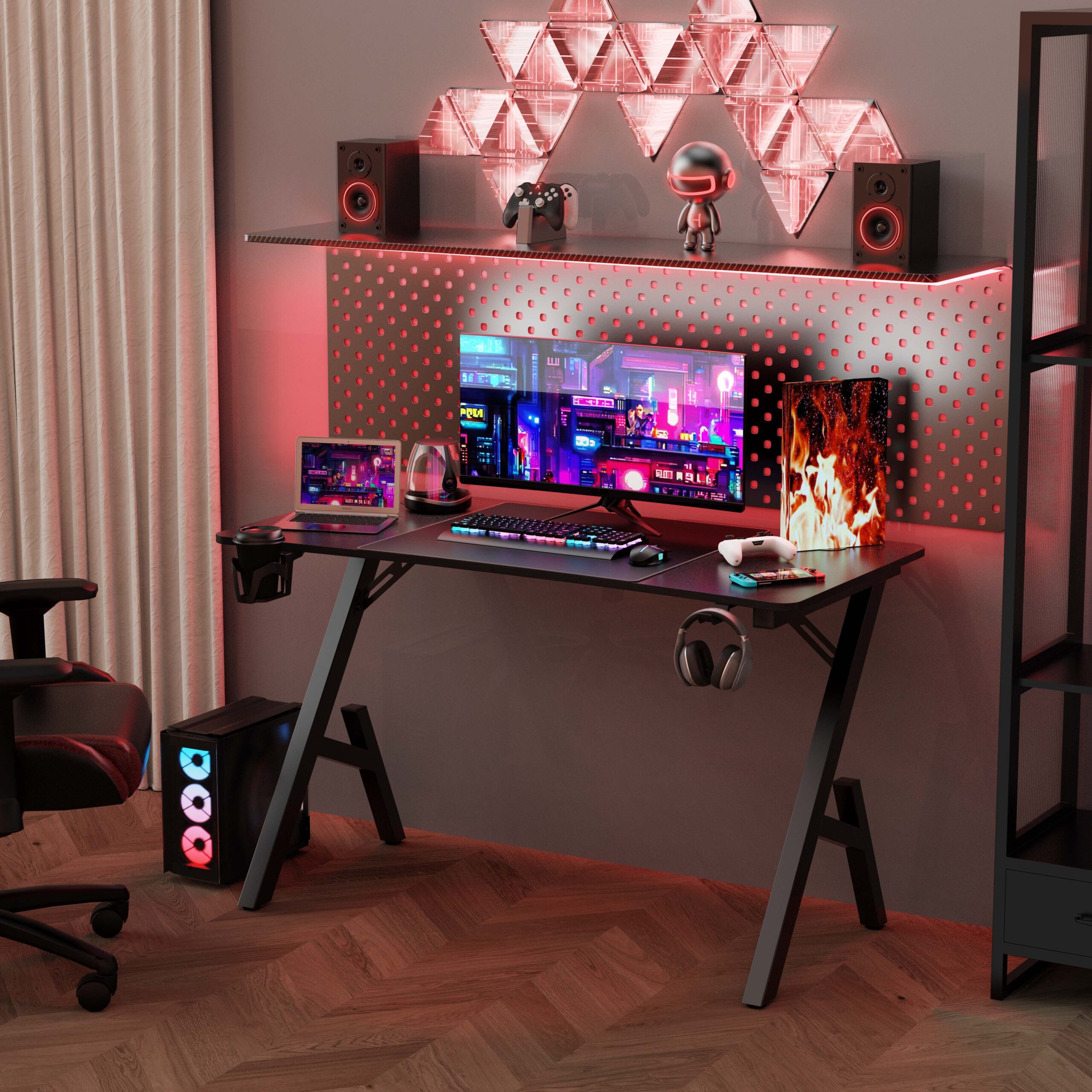 Alivio Computer Gaming Desk, 120 x 60cm Home Office PC Table with Cup ...